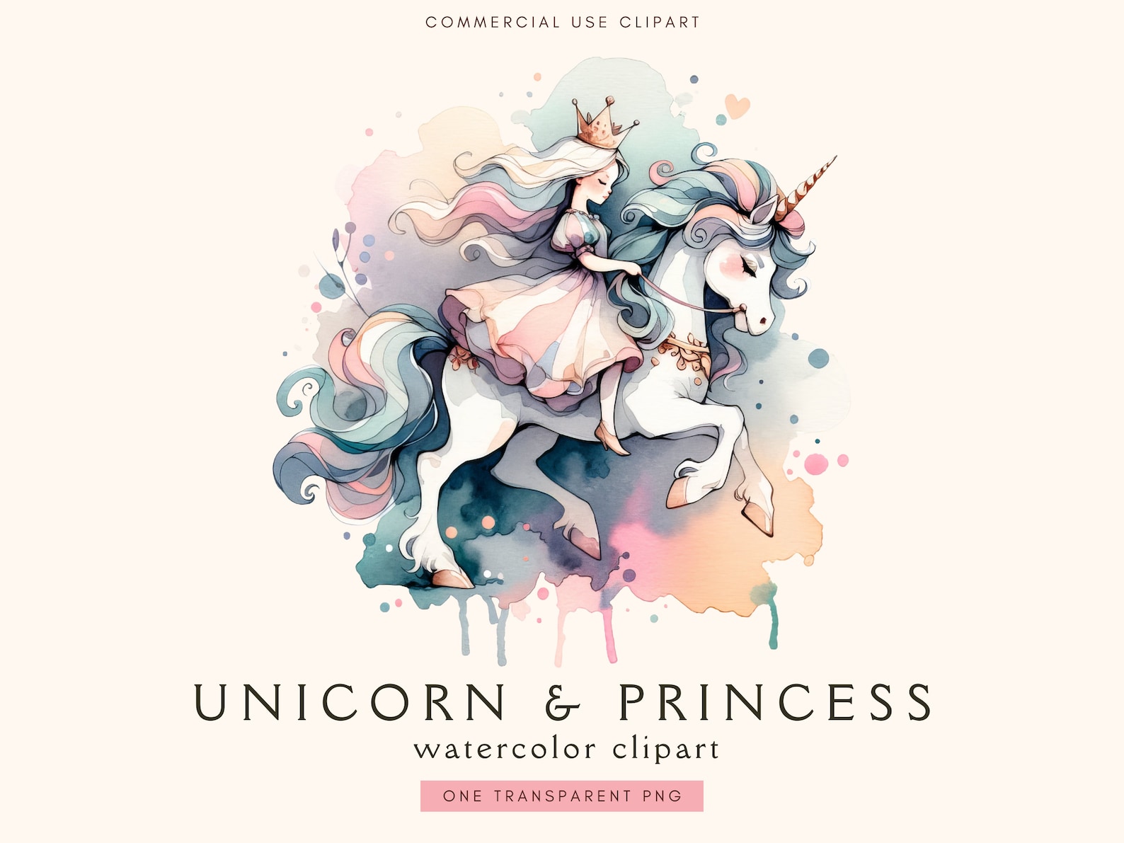 Princess Clipart | Unicorn Clipart | Pastel Drawing | Fairy Clipart ...