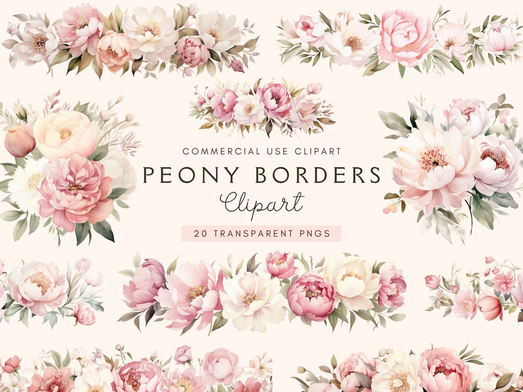 Peony Border Clipart | Blush Pink | Peonies Png | Watercolor Floral ...