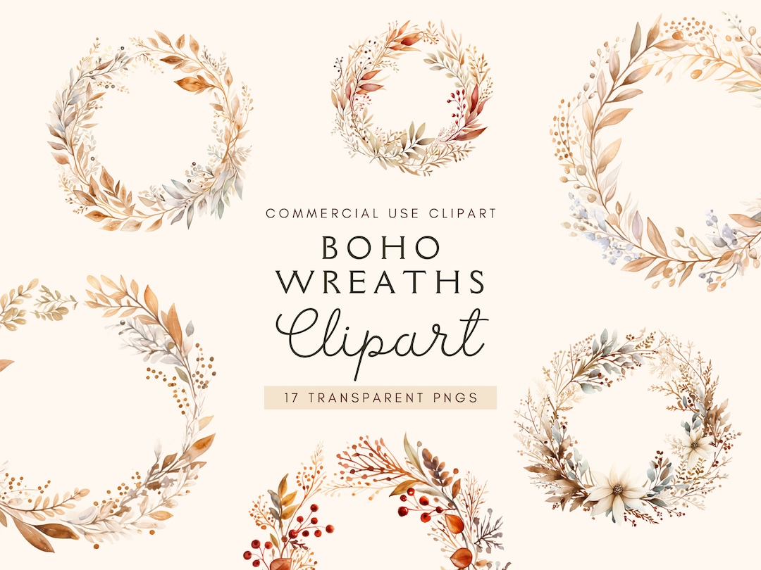 Boho Wreath Clipart | Boho Christmas Wreath Clipart | Ornaments ...