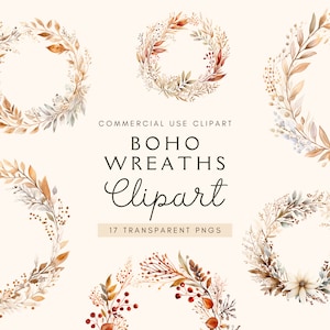 Boho Wreath Clipart | Boho Christmas Wreath Clipart | Ornaments ...