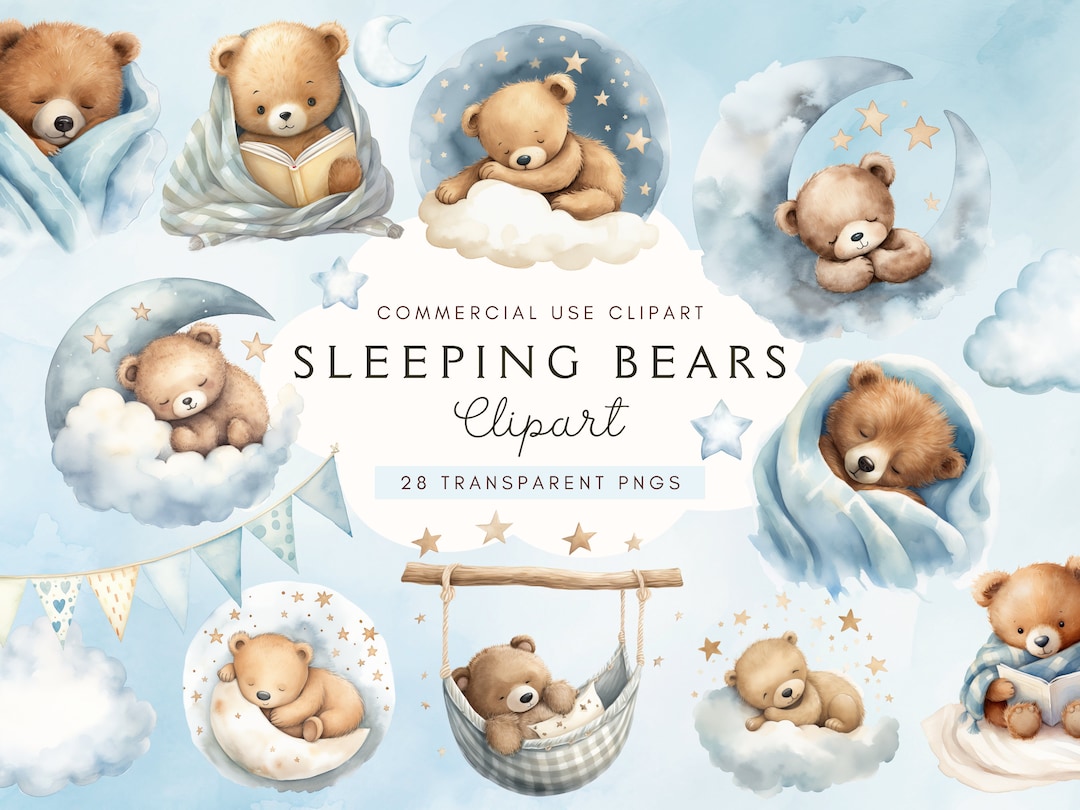 Sleeping Teddy Bears Clipart | Blue | Teddy Bear Clip Art | Baby Bear ...
