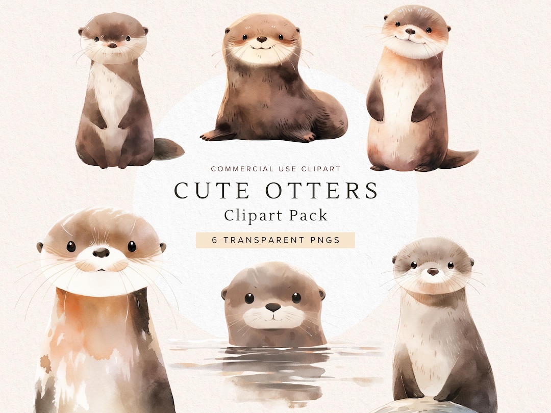 Watercolor Clipart Otter Set, Printable High-quality Pngs for Nursery ...