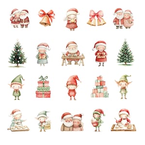 Cute Santa's Workshop Clipart | Watercolor Christmas Elves | Holiday ...