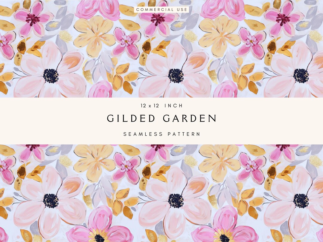 Pink & Gold Seamless Floral Pattern | Gilded Garden Floral Digital ...