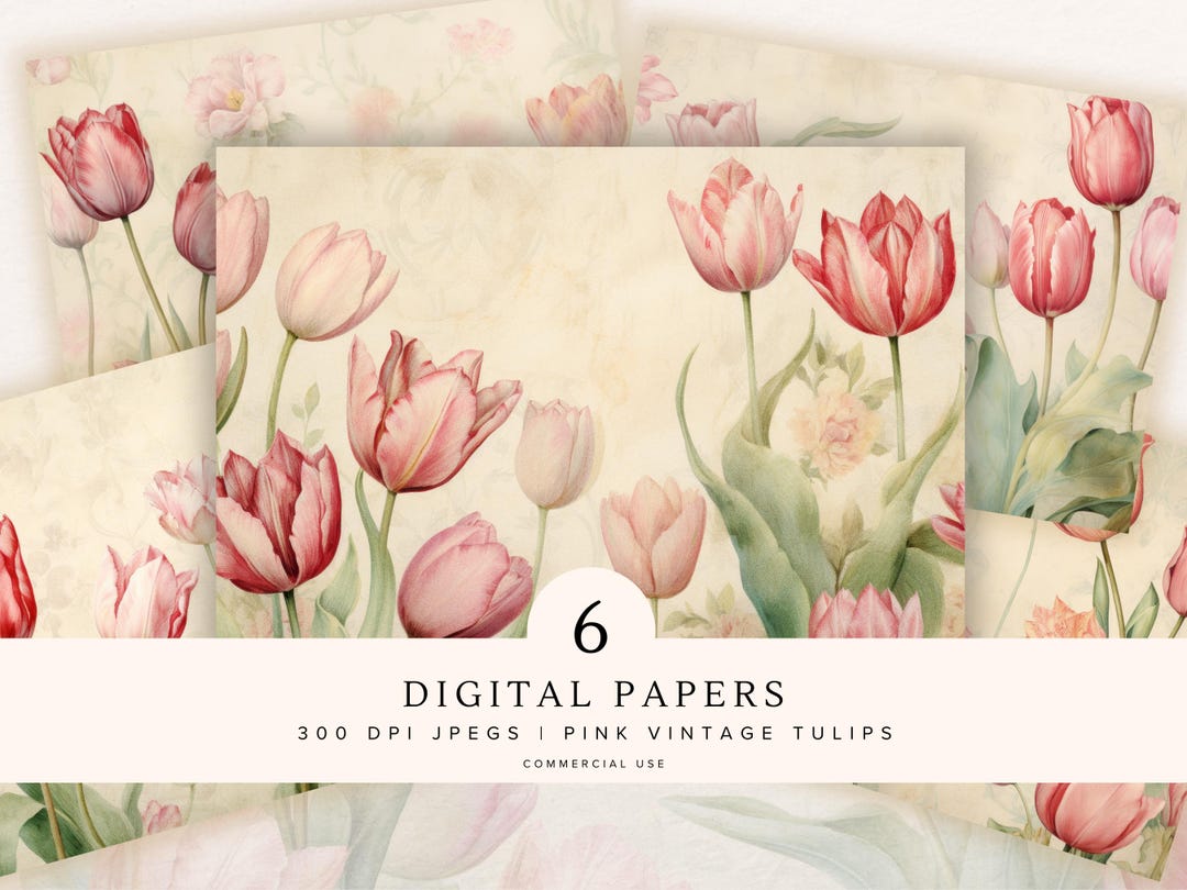 Watercolor Tulip Digital Paper | Floral Scrapbook | Vintage Printable ...