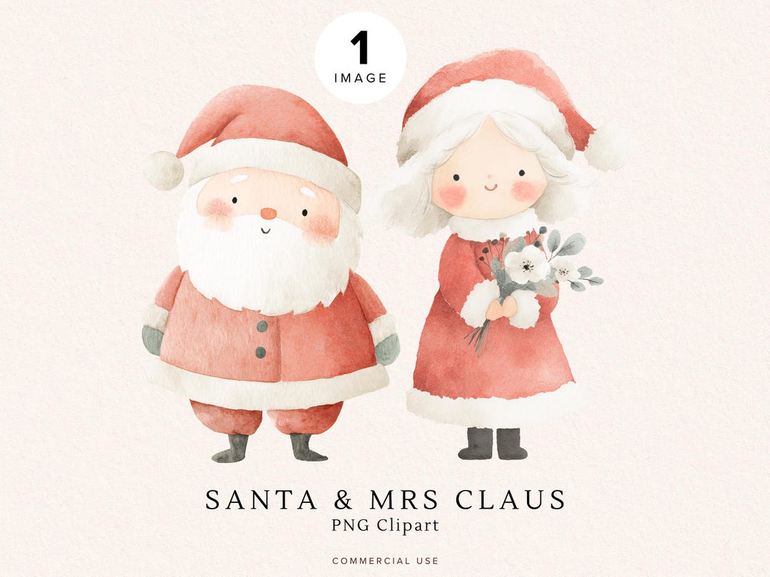 Santa and Mrs Claus Clipart | Cute Holiday PNG, Digital Download for ...