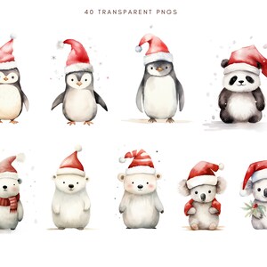 Christmas Animals Watercolor Clipart | Animals With Santa Hat | Santa ...