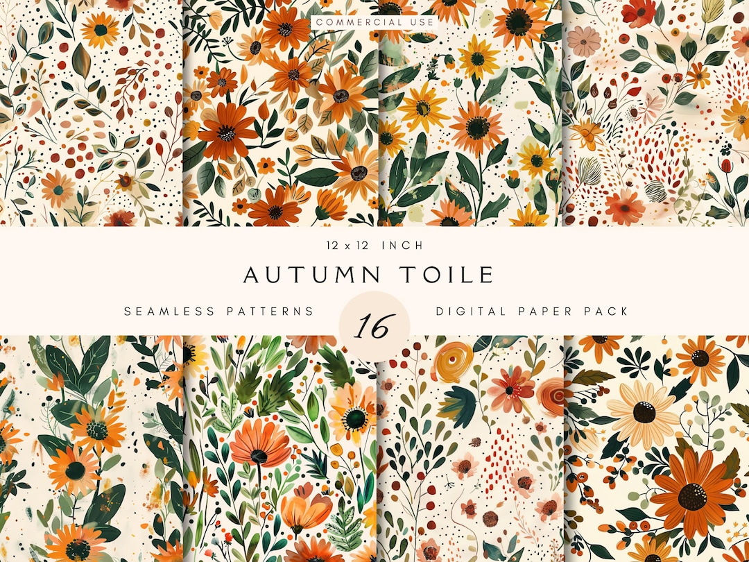 Fall Seamless Pattern Bundle | Floral Digital Paper PNG | Graphics ...