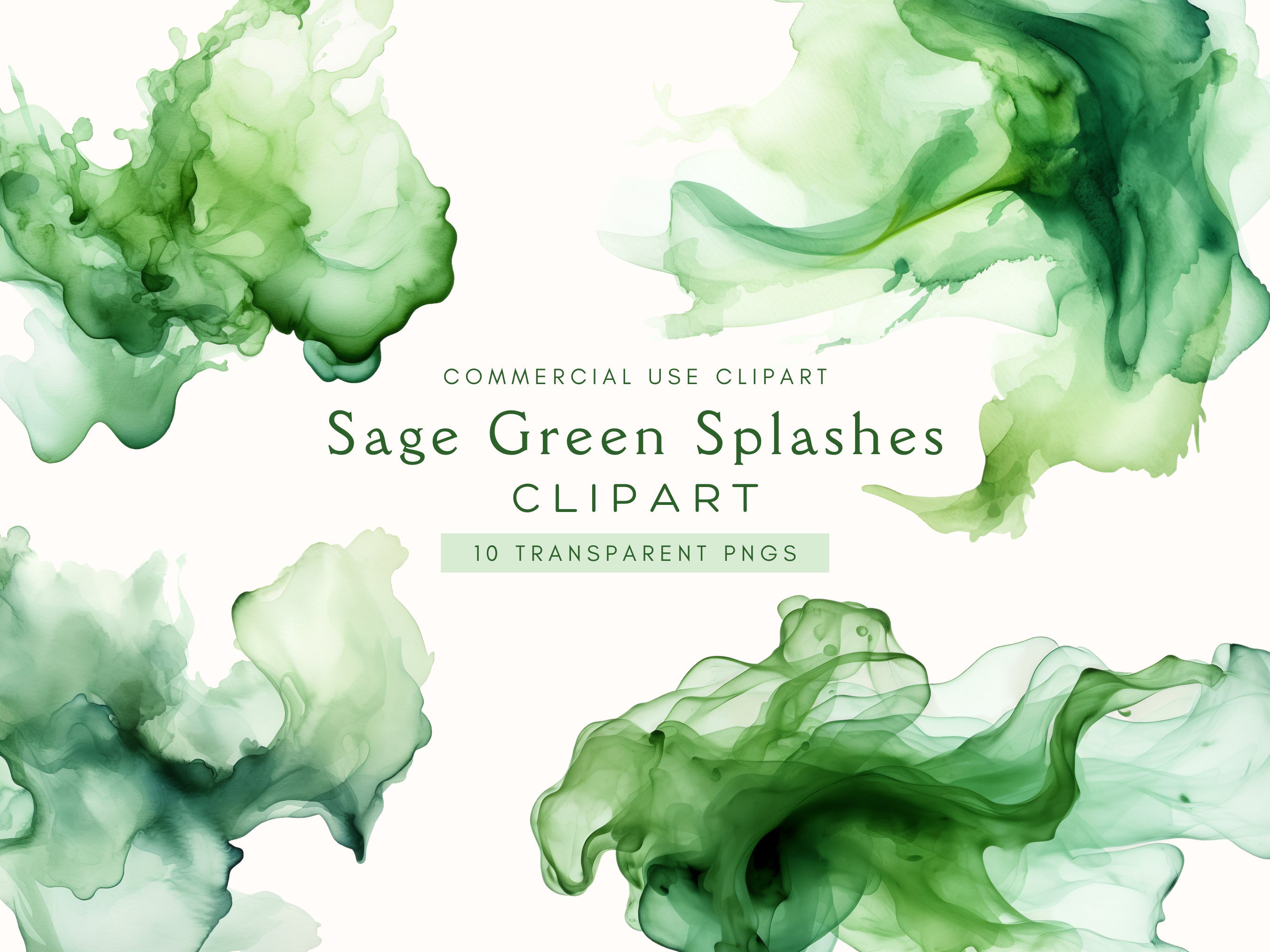 Sage Green Color Splash Clipart Brush Strokes Abstract Clip Art Alcohol ...