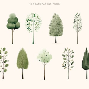 Watercolor Trees Clipart | Whimsical Trees Clip Art | Greeting Card ...