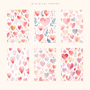 Sweet Heart Digital Paper Digital Paper Pack Scrapbook Paper Watercolor ...