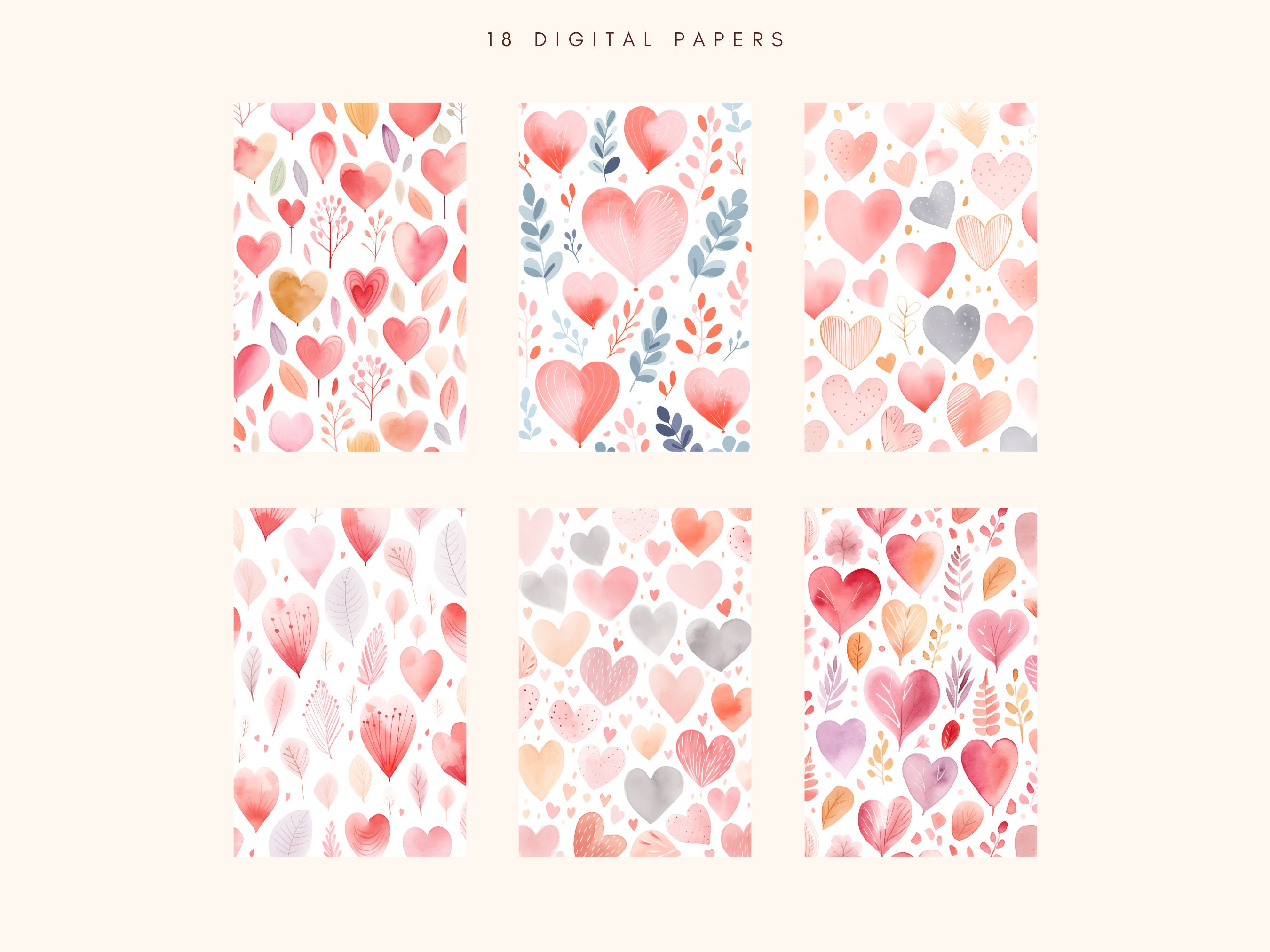 Sweet Heart Digital Paper Digital Paper Pack Scrapbook Paper Watercolor ...