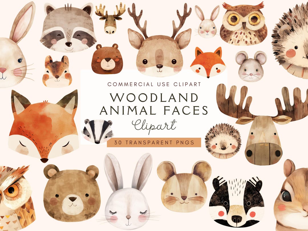 Boho Woodland Animal Clipart Watercolor | Animal Faces | Forest ...