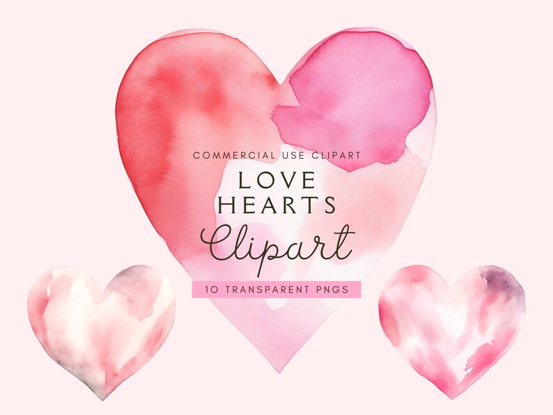 Watercolor Hearts Clipart Valentines Day Scrapbook Wedding Clip Art Valentine Clipart Pink Love ...