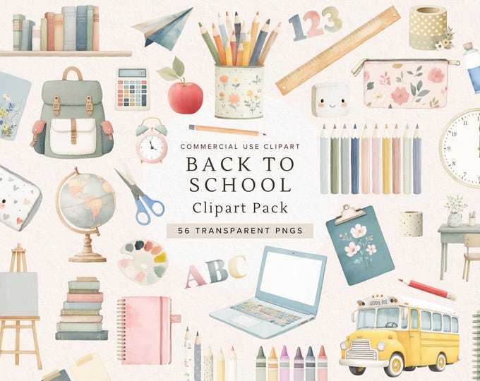Pastel School Clipart, School Supplies SVG, Cute School Graphics PNG ...