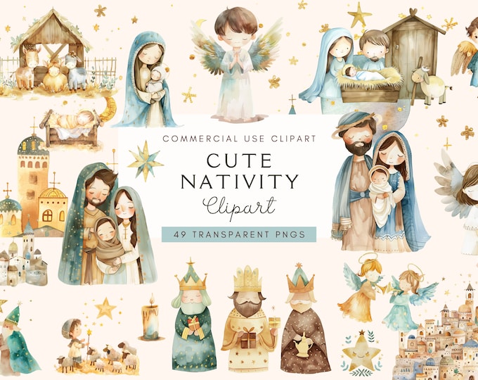 Nativity Clipart Set – Christmas Story PNG Bundle, Holy Family, Wise ...