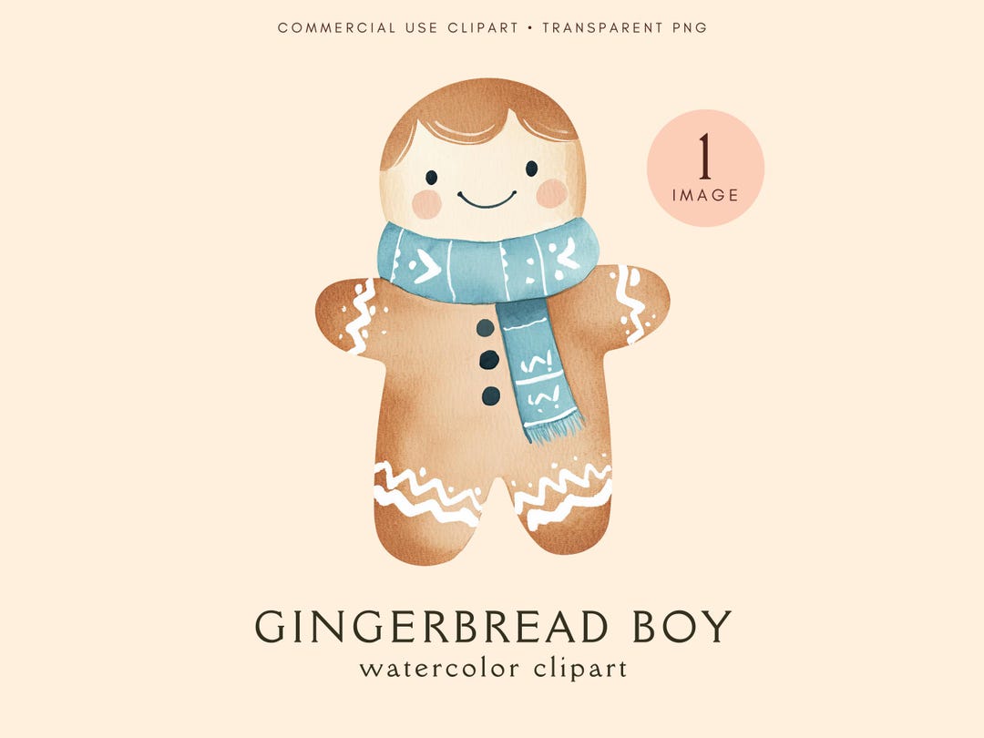 Gingerbread Man Clipart | Watercolor Boy Clipart PNG | Cute Christmas ...