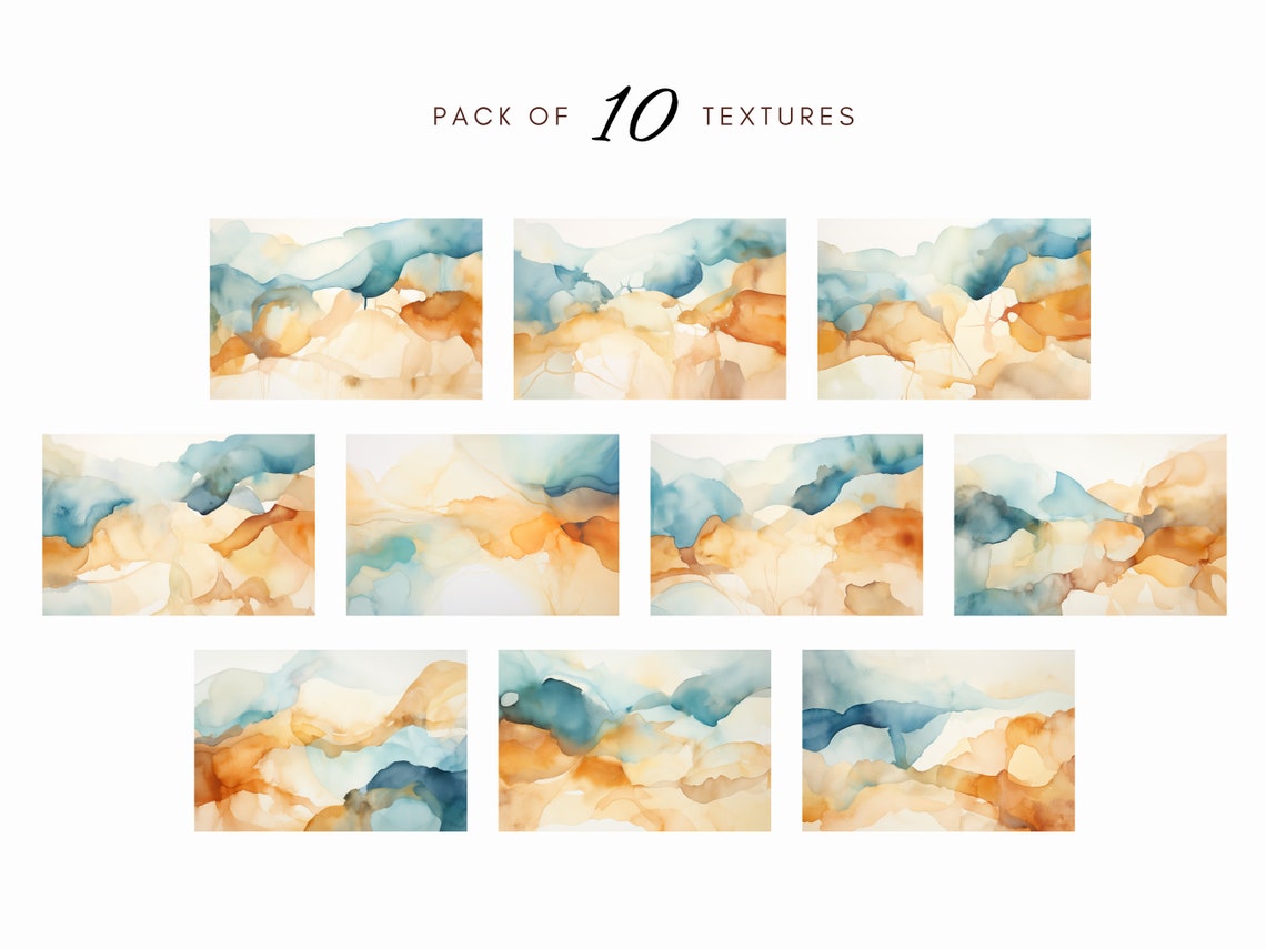 Watercolour Washes Pack Tan & Blue Clipart, Texture Background, Digital ...
