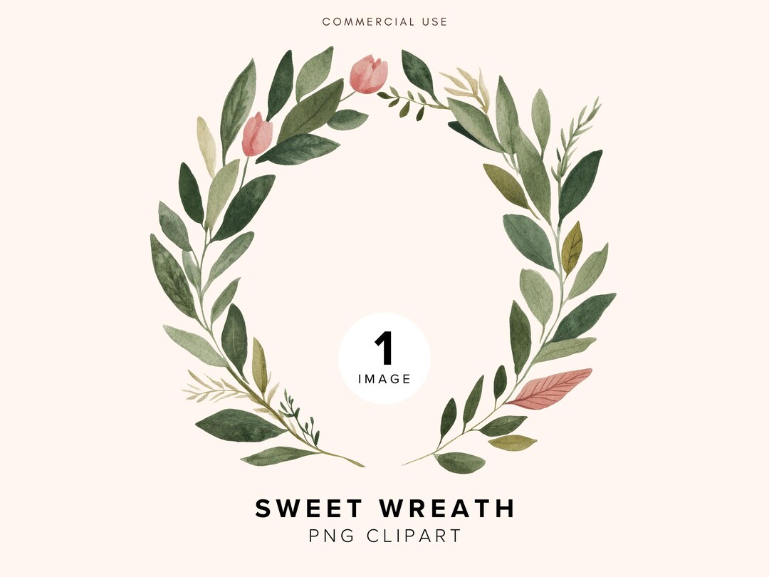 Watercolor Pink Floral Wreath Clipart | Botanicals | Digital Download ...