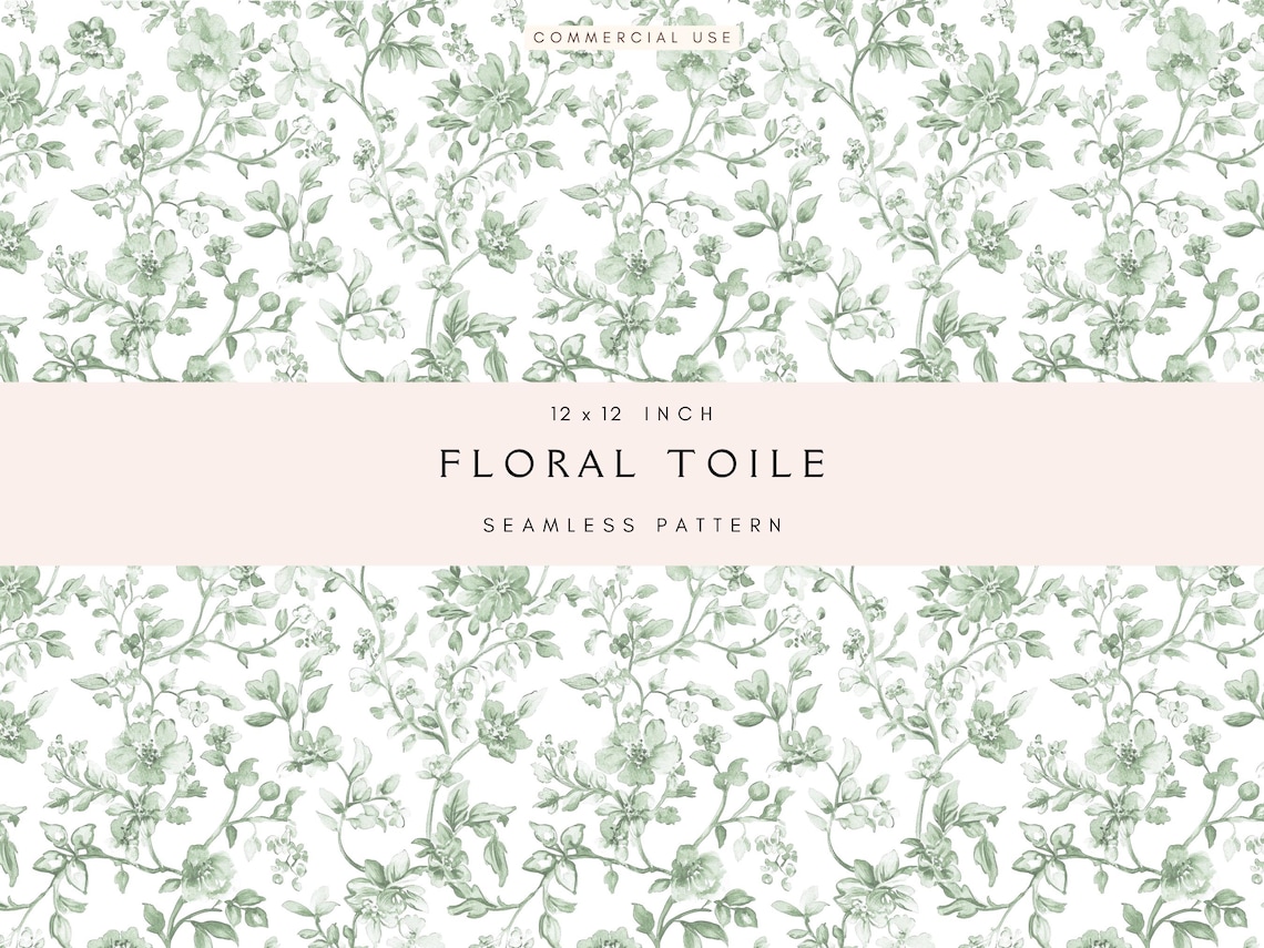 Seamless Digital Paper Green Toile | Vintage Floral Chinoiserie Pattern ...