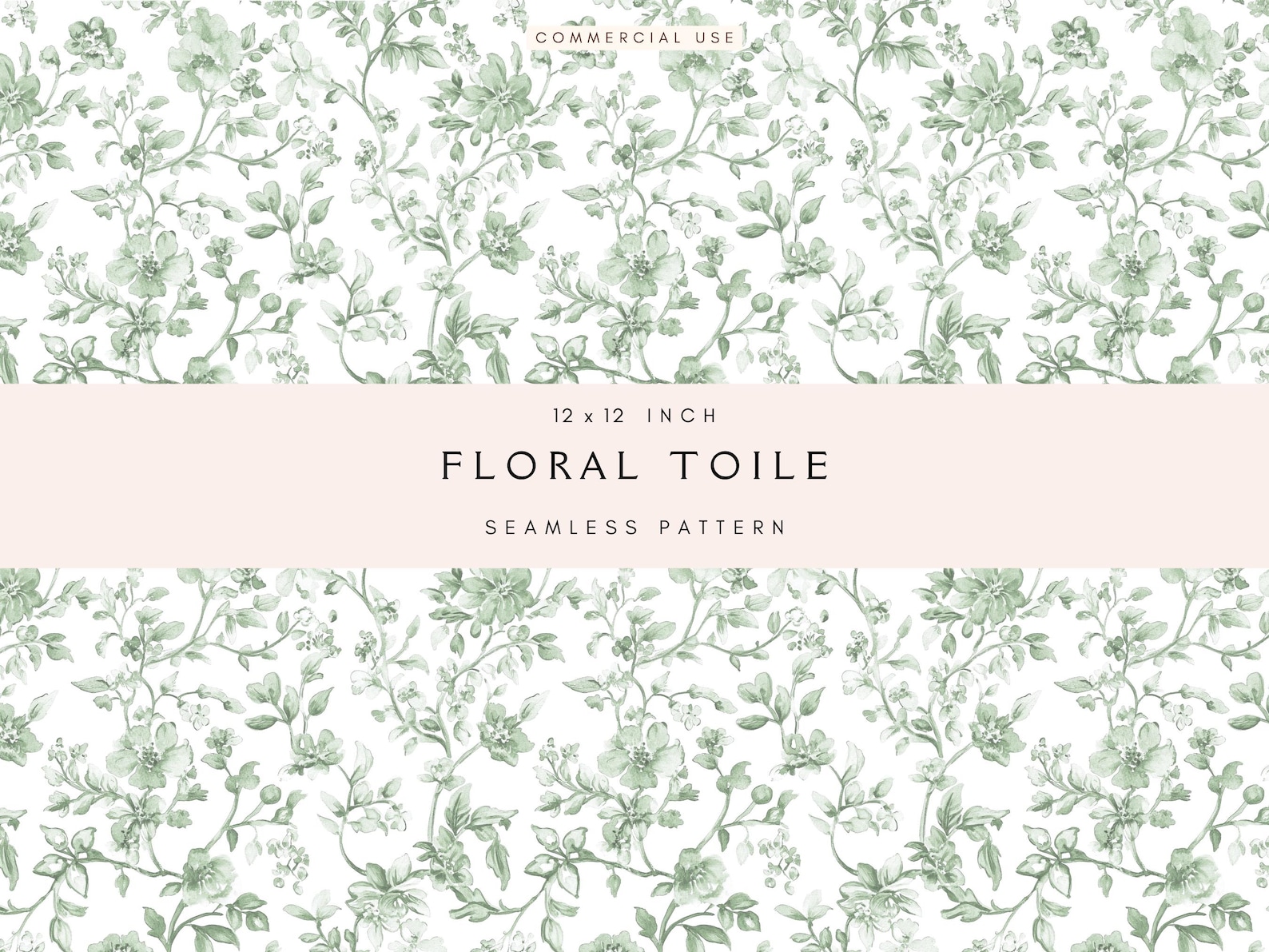 Green Toile Seamless Digital Paper | Vintage Floral Patterns for ...