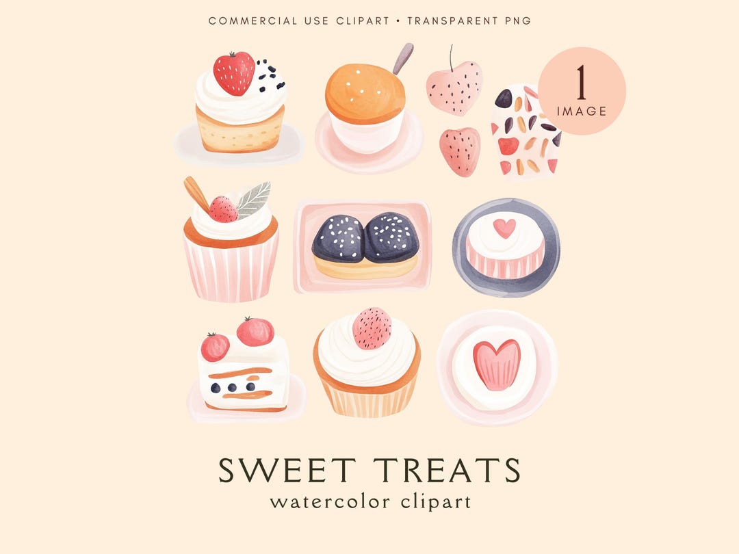 Sweet Treats Clipart | Watercolor Pastel Sweets | Cute Dessert PNG ...