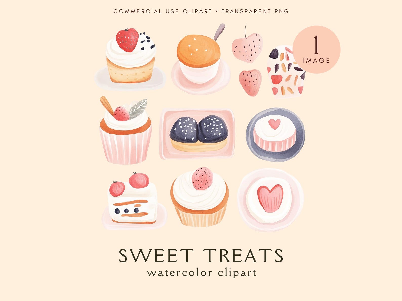Sweet Treats Clipart | Watercolor Pastel Sweets | Cute Dessert PNG ...