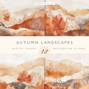 Autumn Landscape Digital Papers | Fall Decor | Abstract Landscape ...