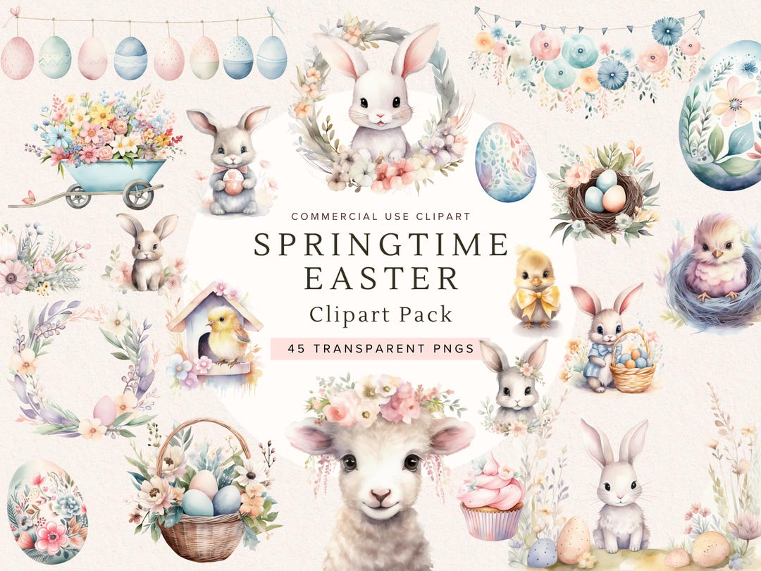 Watercolor Easter Bunny Clipart Bundle | Easter Basket Clip Art ...