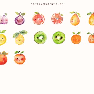 Kawaii Fruit Clipart | Cute Fruit Clip Art | Watercolor Fruit Png ...