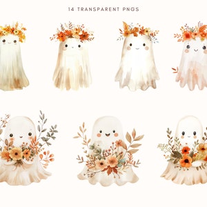 Floral Ghost Clipart | Spooky Vibes PNG | Watercolor Ghost With Flowers ...
