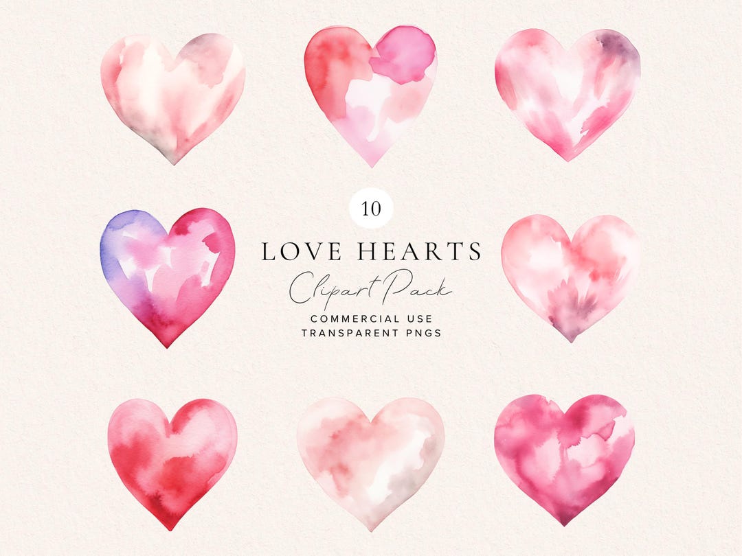 Watercolor Hearts Clipart | Valentines Day | Scrapbook | Wedding Clip ...