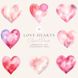 Watercolor Hearts Clipart | Valentines Day | Scrapbook | Wedding Clip ...