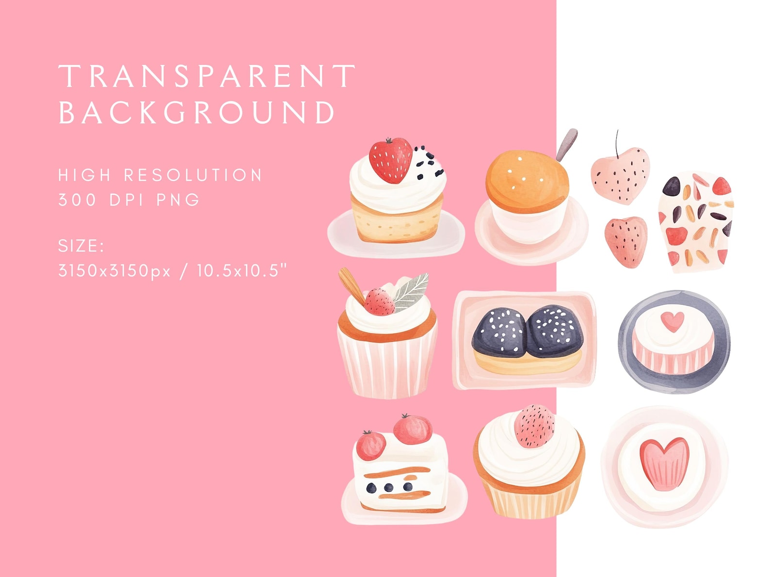 Sweet Treats Clipart | Watercolor Pastel Sweets | Cute Dessert PNG ...
