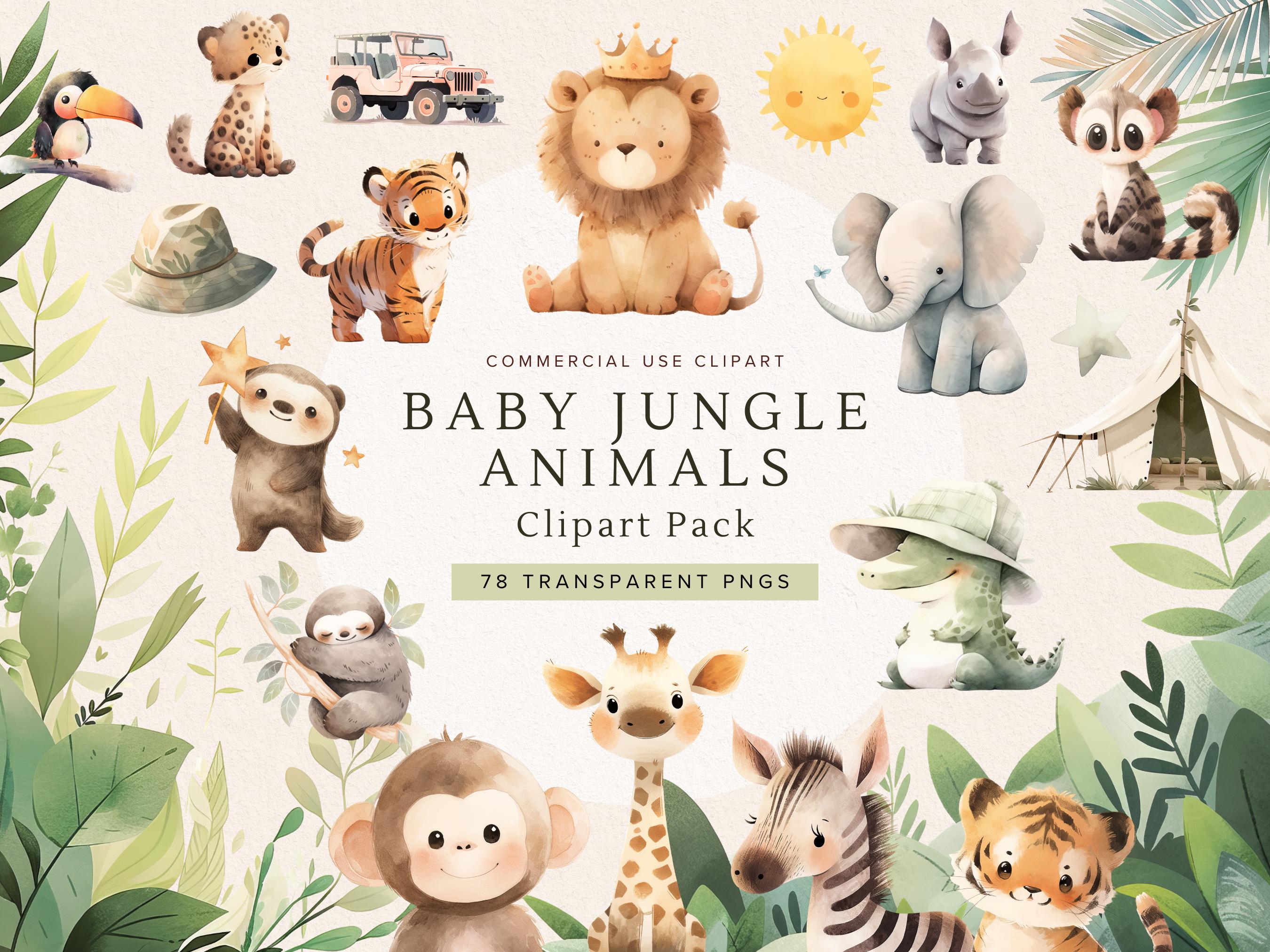 Cute Safari Animal Clipart | Baby Jungle Animals Png Bundle ...