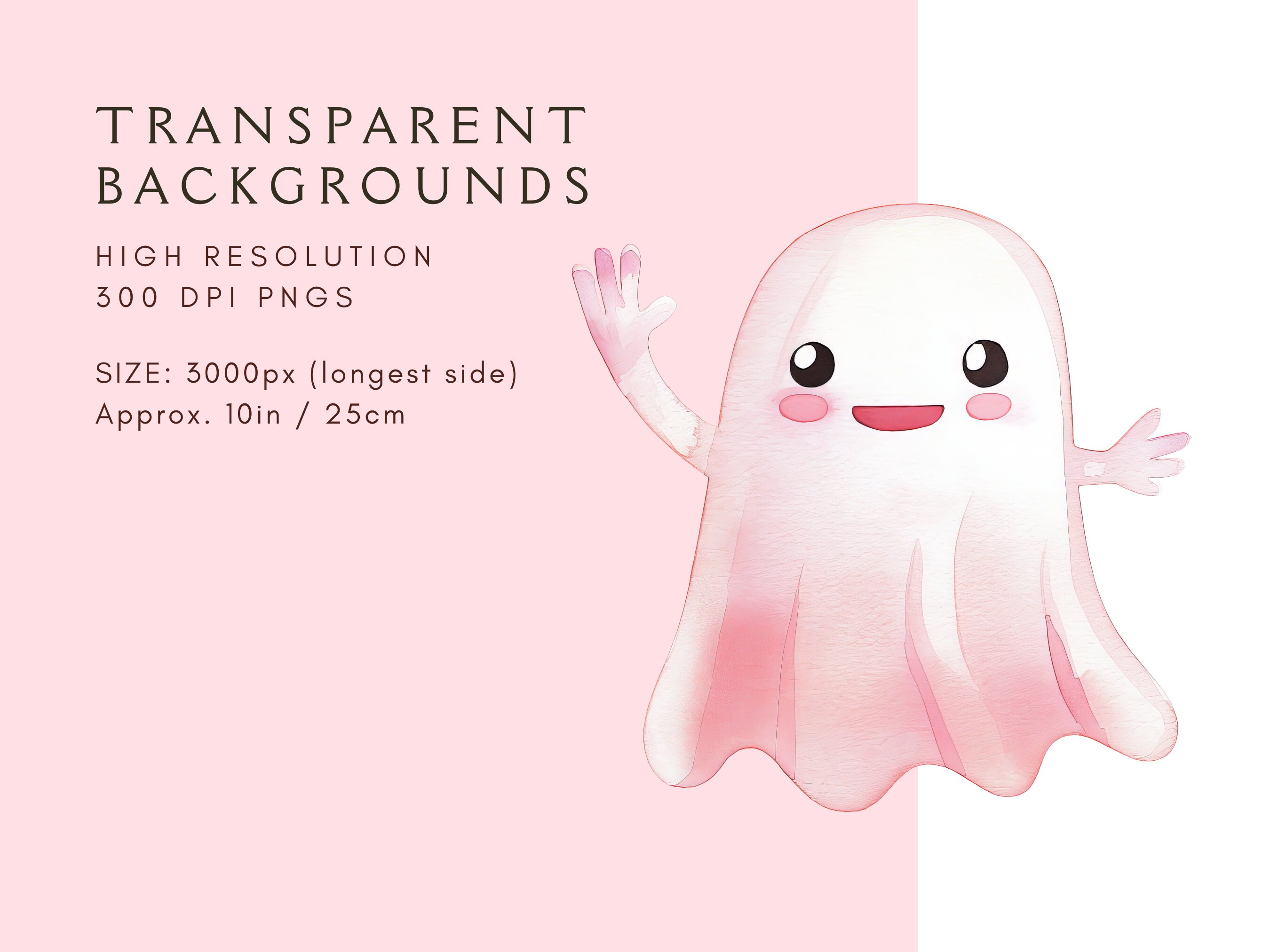 Pink Ghost Clipart | Cute Halloween Art | Watercolor Digital Download ...