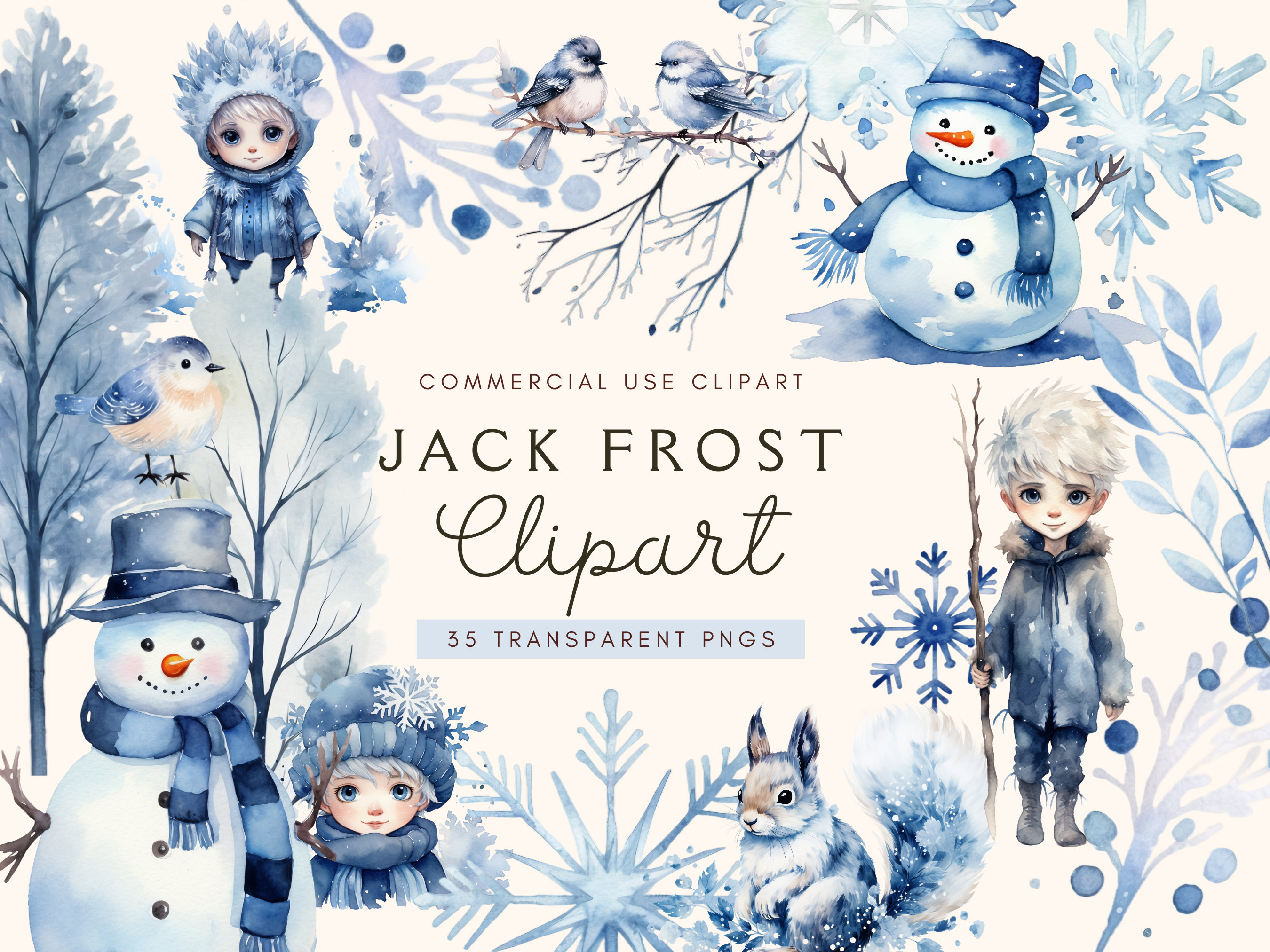 Jack Frost Clipart Set Winter Snowman Snowflakes Instant Download ...
