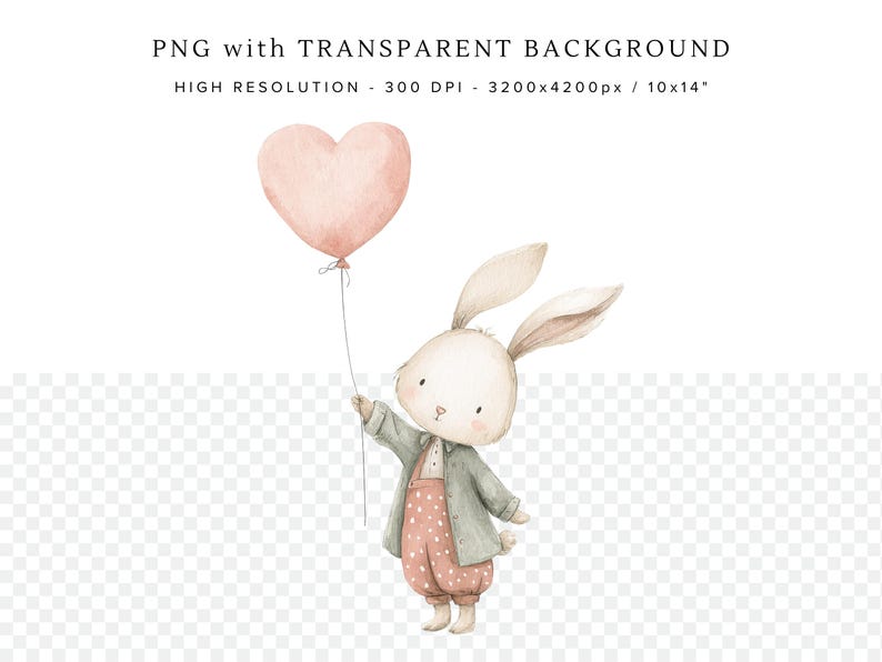 Rabbit With Heart Balloon PNG Clipart | Bunny Illustration | Valentine ...