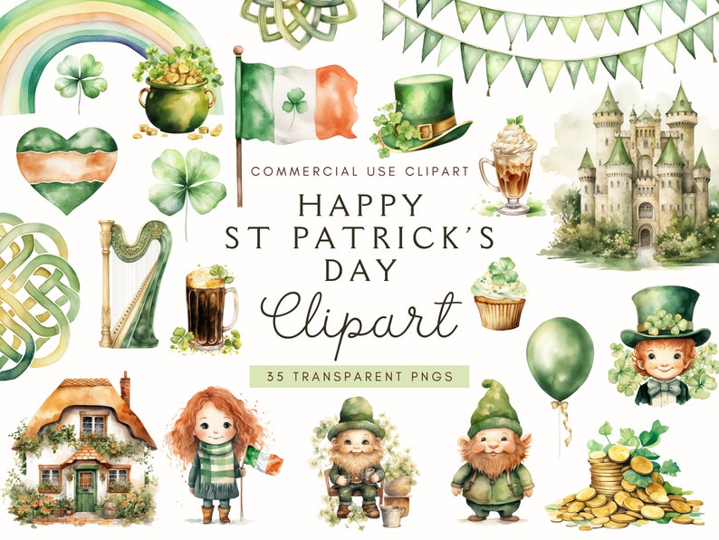 Happy St Patricks Day Background Clipart Watercolor St Patricks Day ...