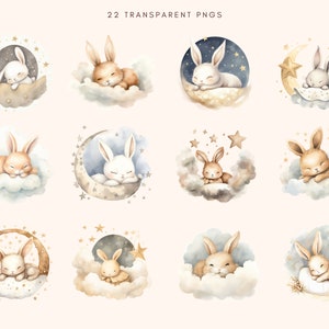Sleeping Baby Bunnies Clipart | Cute Watercolor Bunny Png | Boho Bunny ...