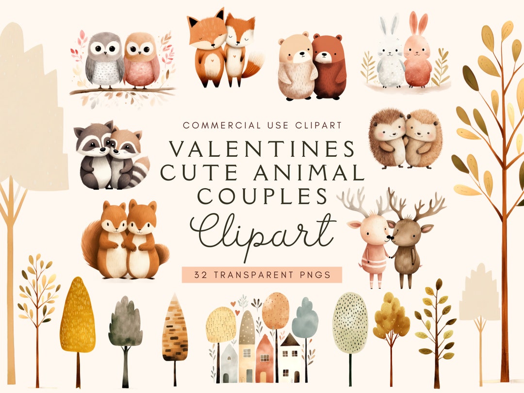 Valentine Animal Couple Clipart Sweet Woodland Animals Love Romantic ...