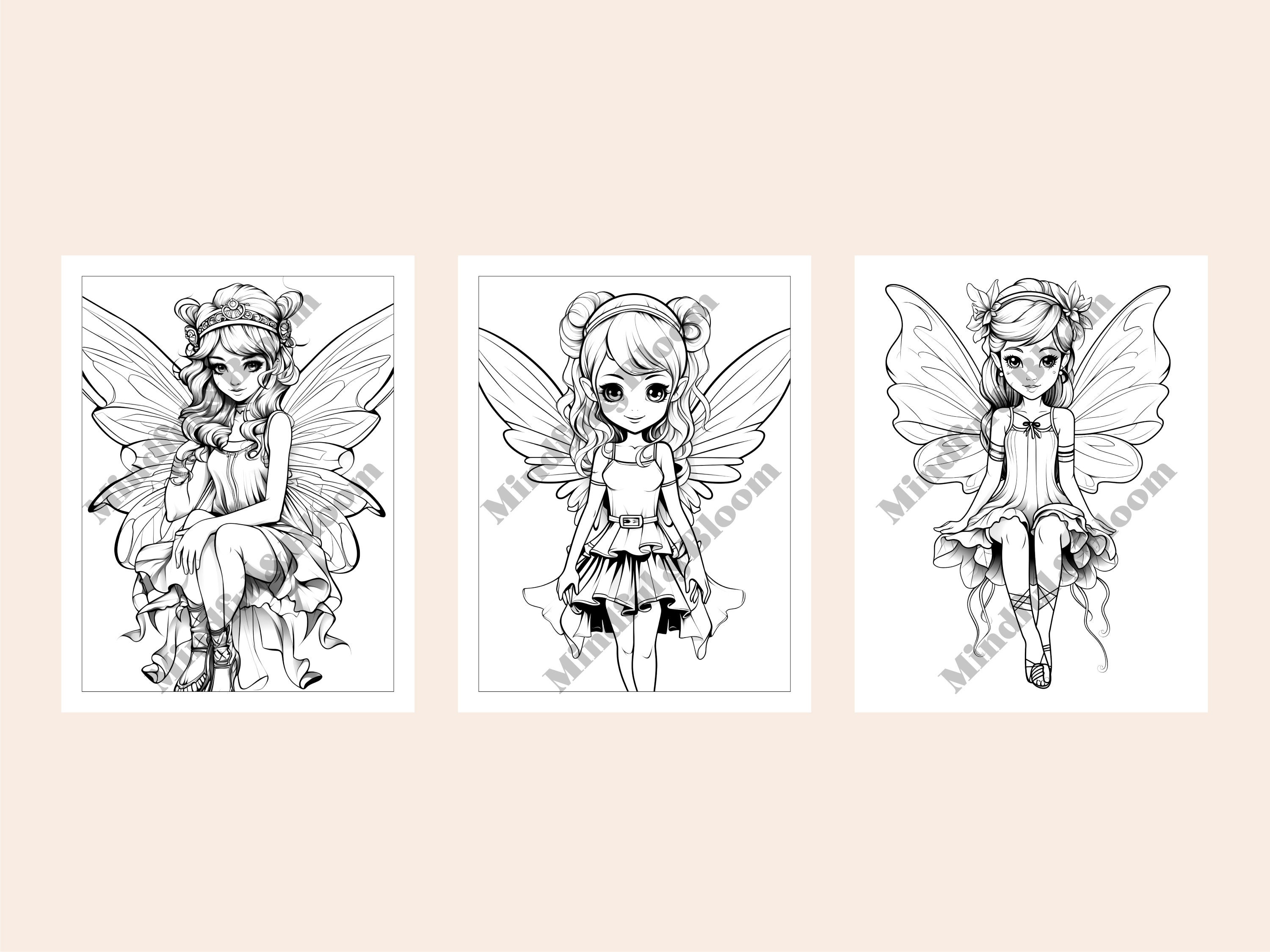 Printable Mindfulness Coloring Book Cute Fairies 30 Coloring Pages ...