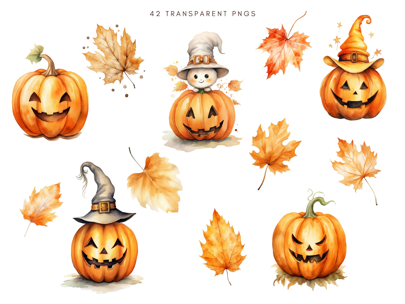 Cute Halloween Clipart Set Ghosts Spiders Witch Bats Instant Download ...