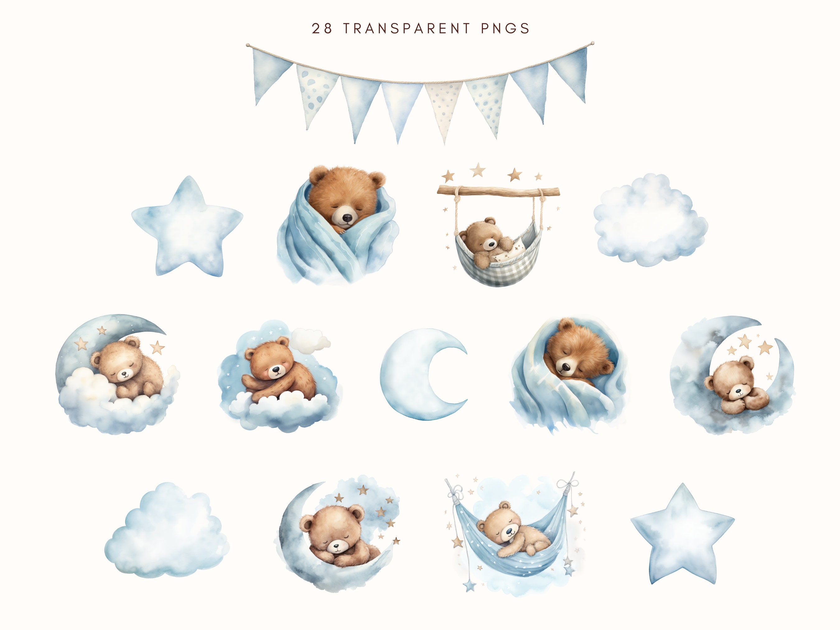 Sleeping Teddy Bears Clipart | Blue | Teddy Bear Clip Art | Baby Bear ...