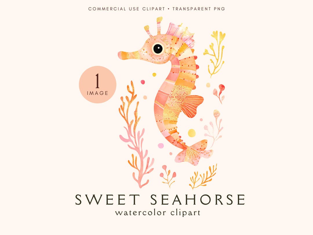 Sweet Sea Horse Clipart | Watercolor | Sea Animal Png | Cute Seahorse ...