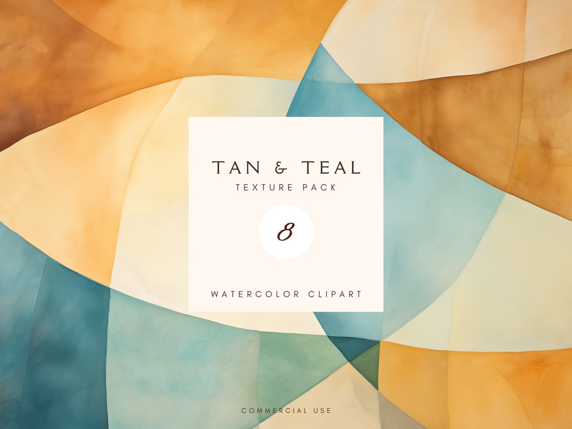 Watercolour Pattern Pack Tan & Teal Clipart, Texture Background ...