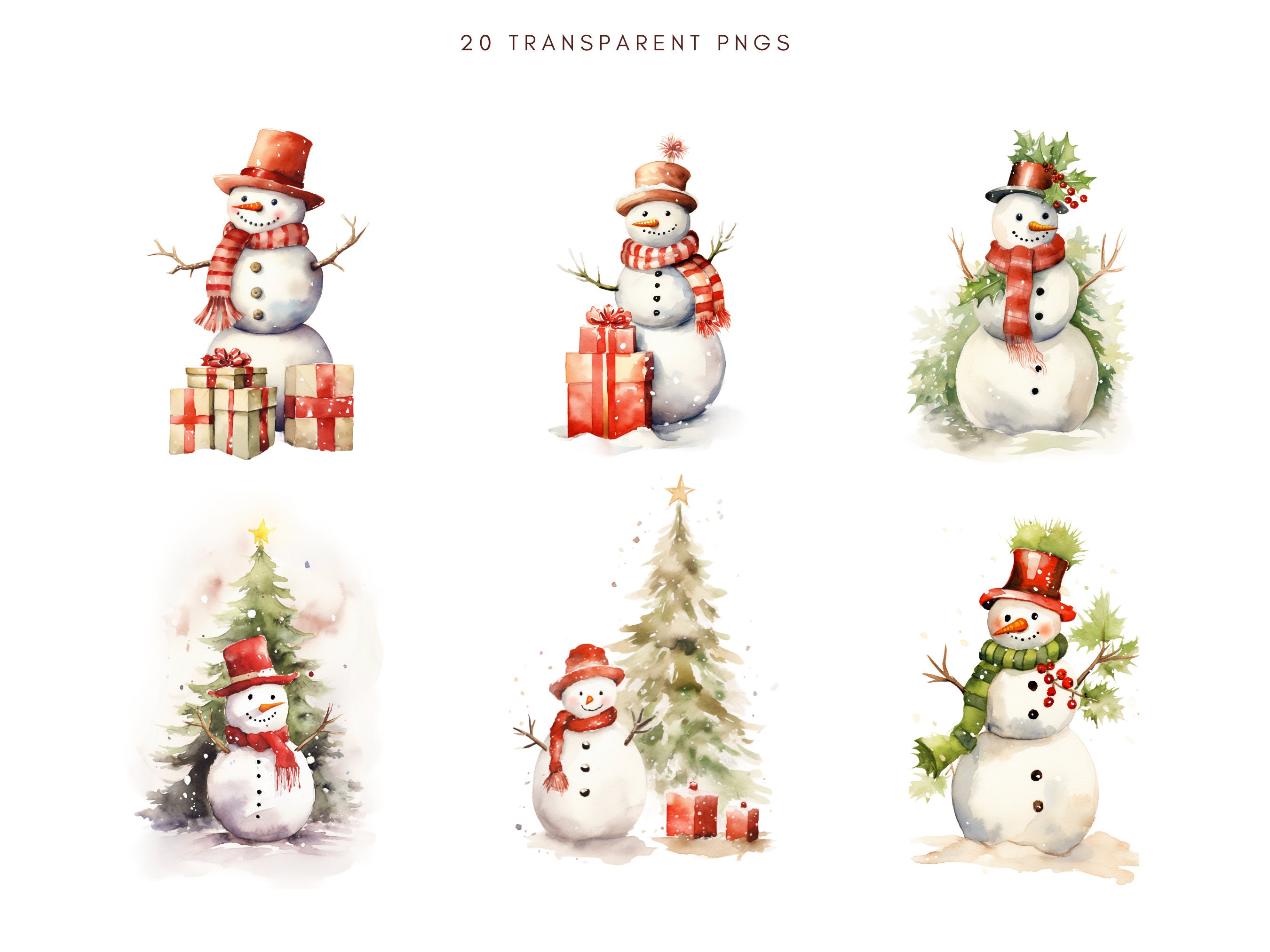 Watercolor Christmas Snowman Clipart, Cute Snowman Clip Art, Holiday ...