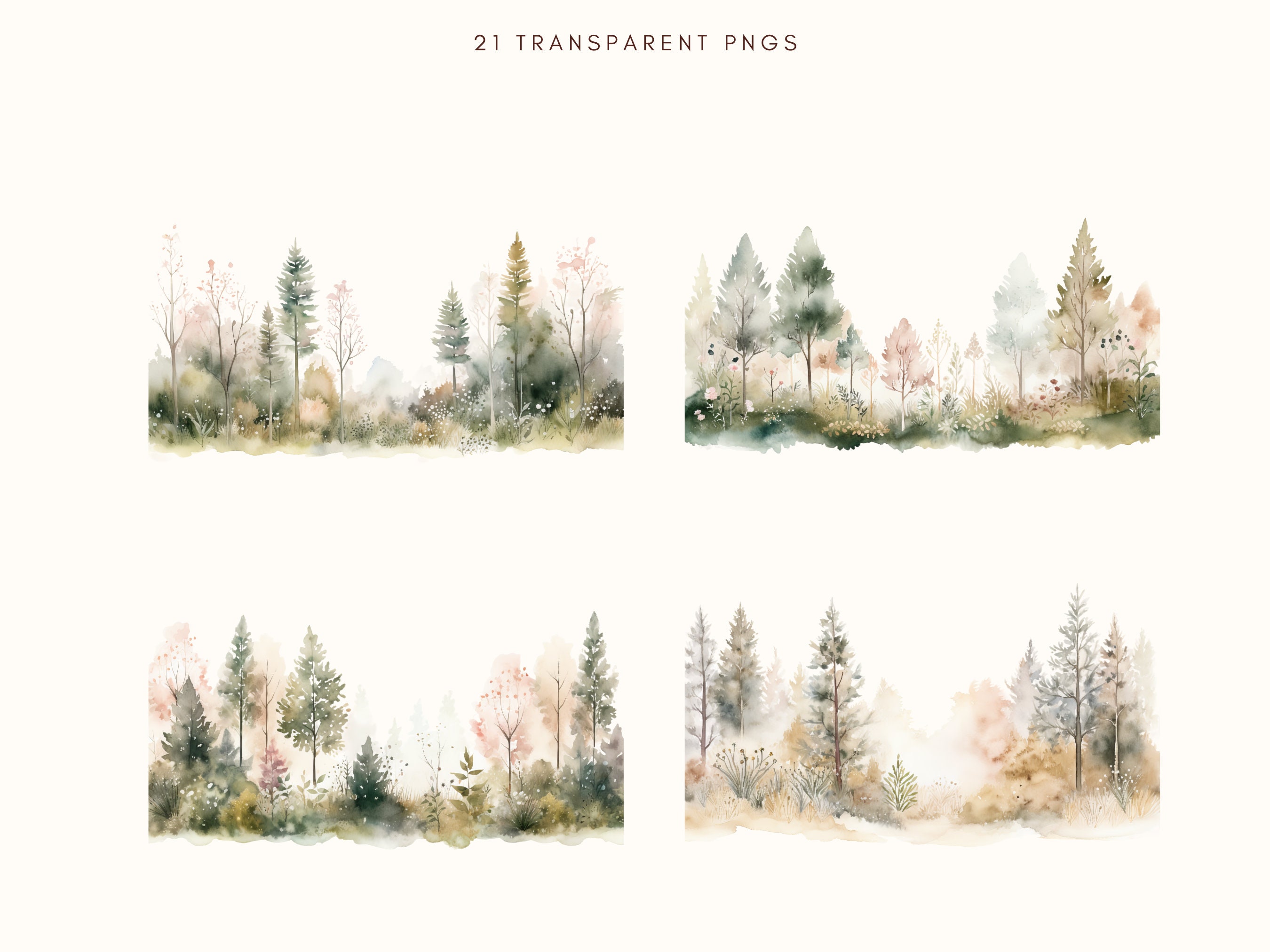 Winter Forest Clipart | Watercolor Trees PNG | Forest Bundle ...