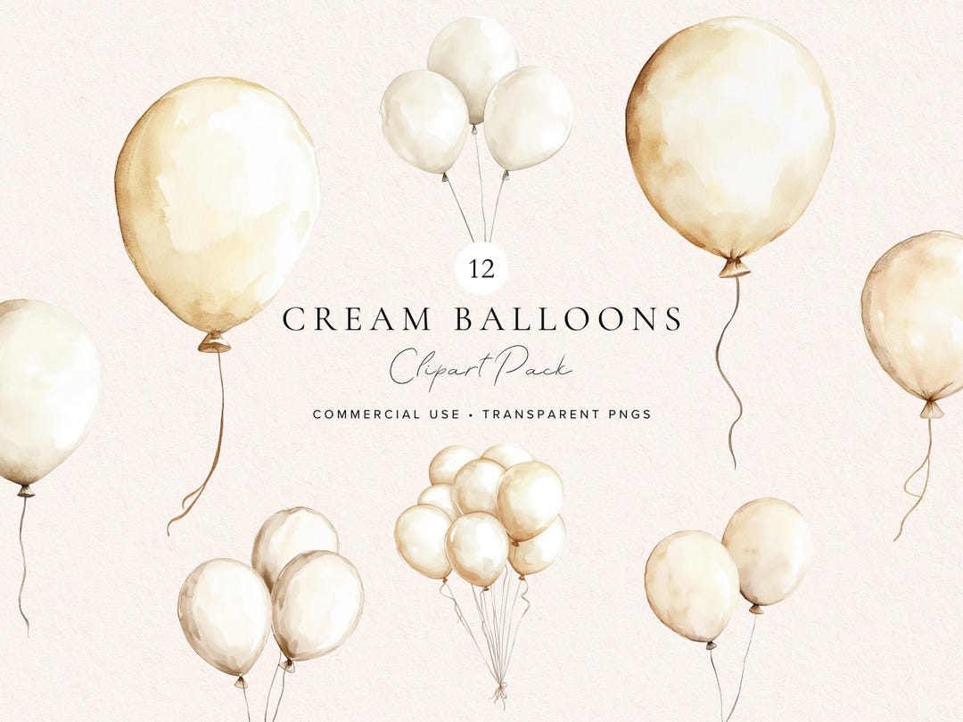 Watercolor Balloons Clipart | Cream Neutrals | Birthday Clipart Set ...