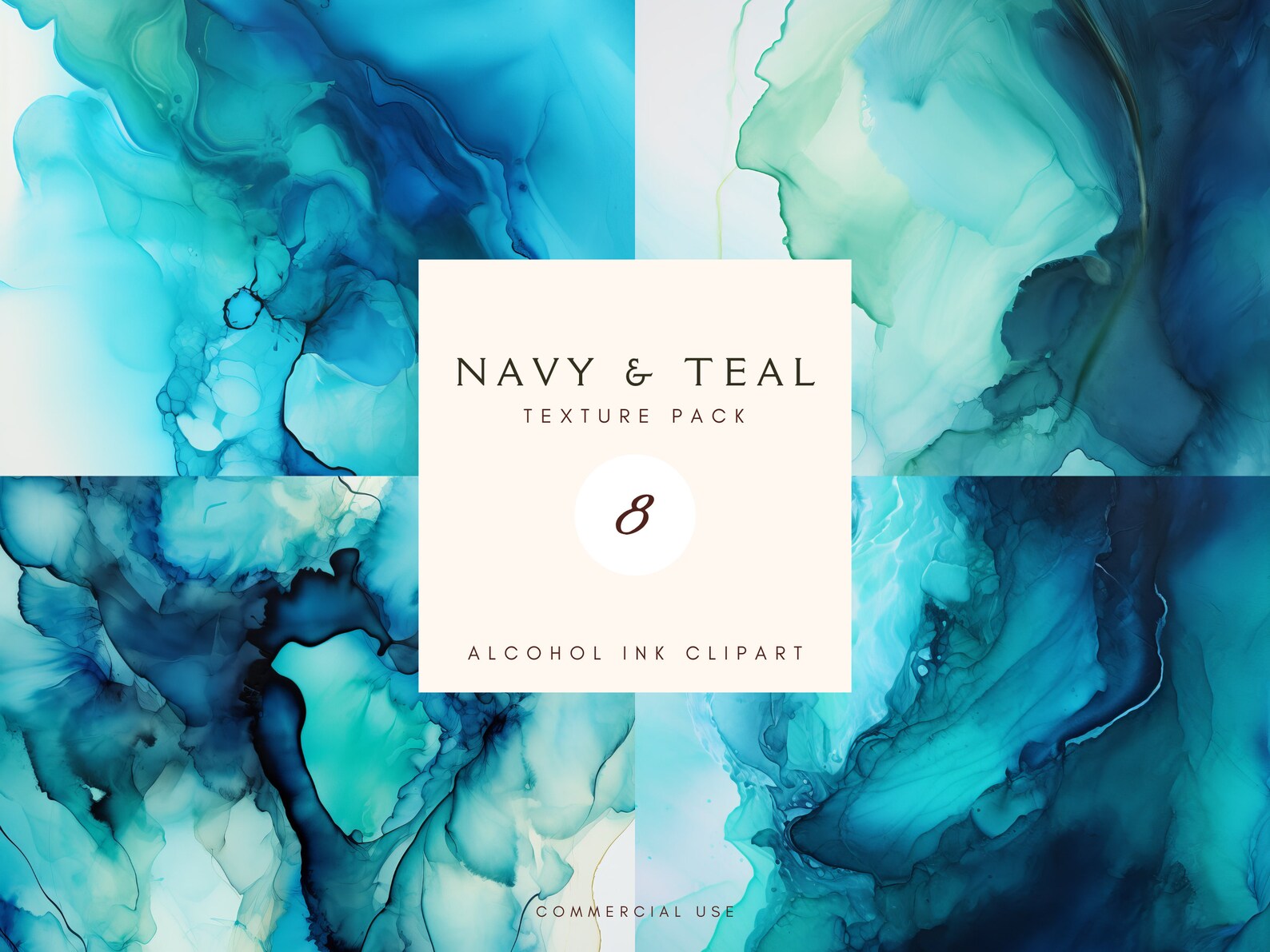 Alcohol Ink Watercolor Background | Navy Teal Clipart | Instant ...